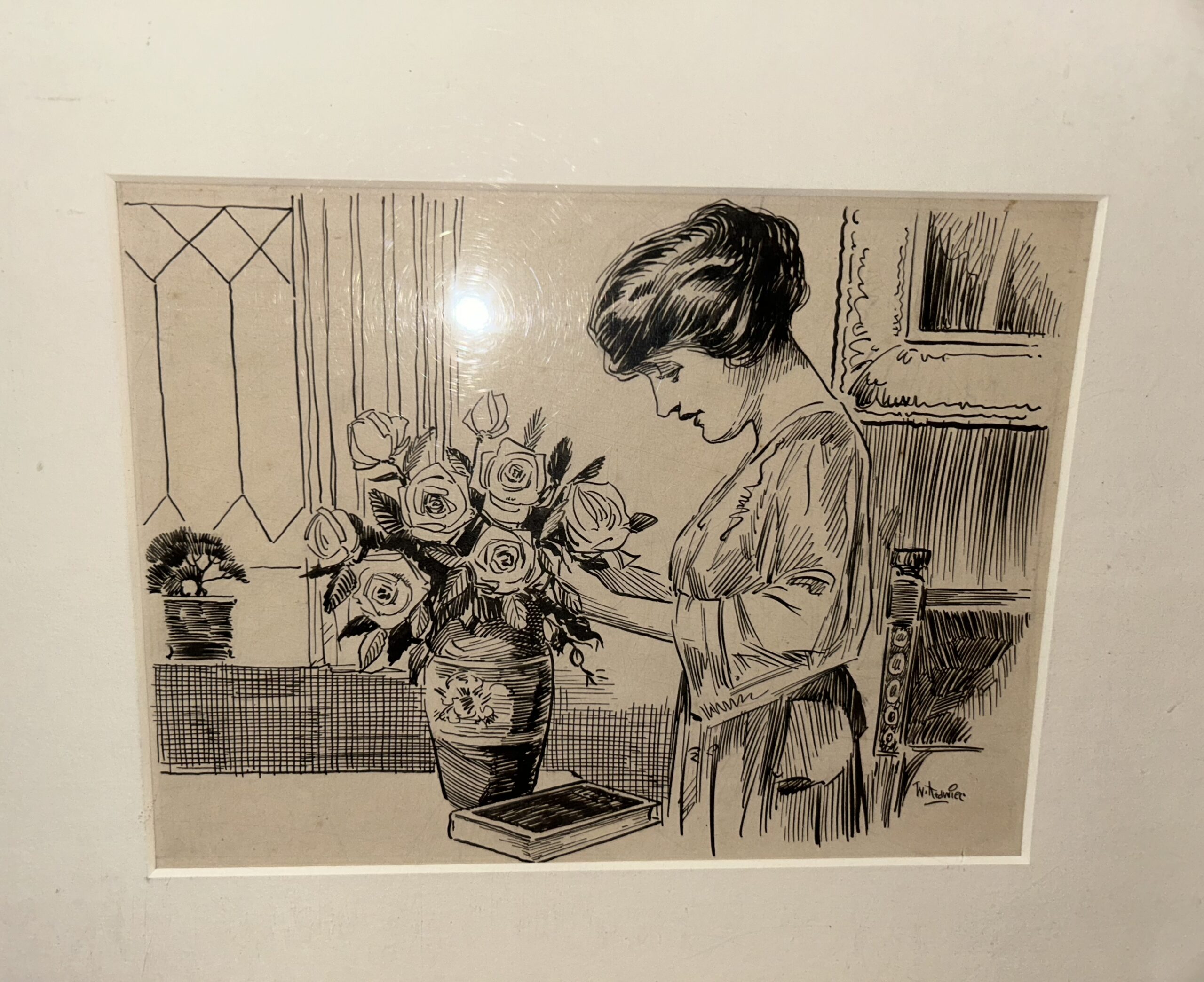 Walter Krawiec Art Nouveau Pen Ink Drawing Harriet Krawiec